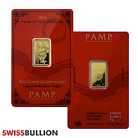 1 Ounce PAMP Legends Azure Gold Bar - Year of the Dragon