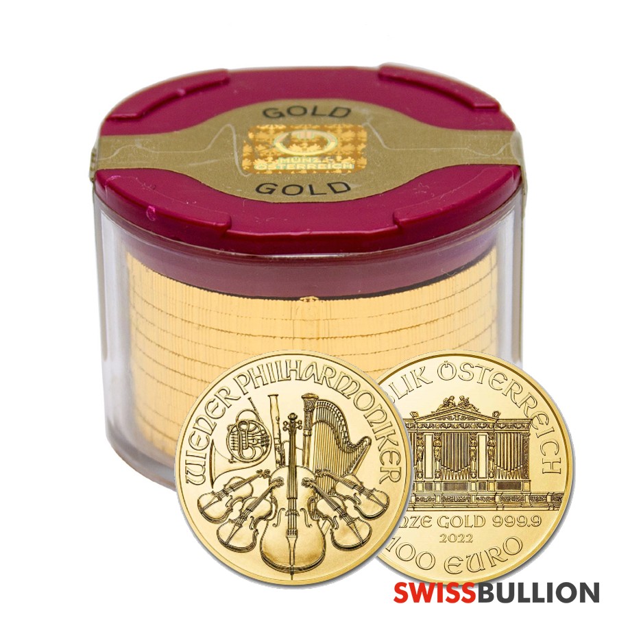 Tube of 10 x 1 Ounce 2022 Gold Philharmonics