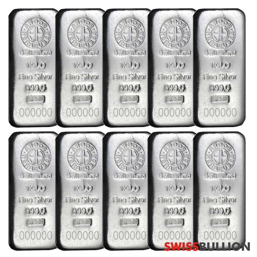 En gros 15 x 1 Kilogramme Barre d'argent Argor Heraeus